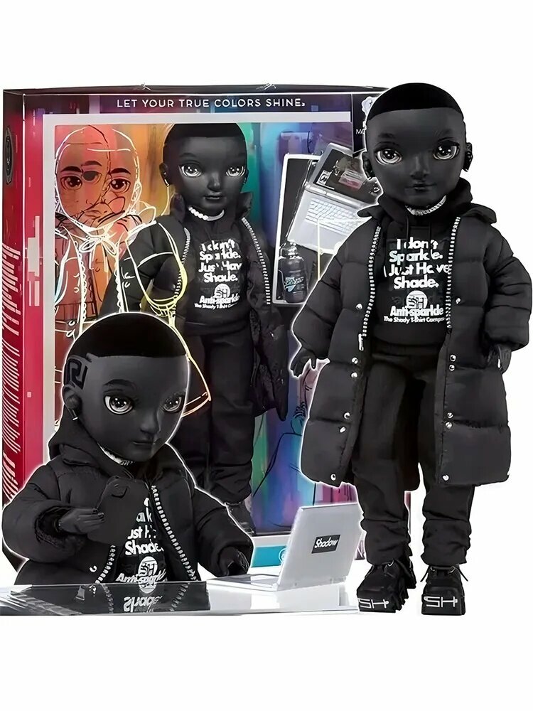 MGA Rainbow High Shadow High Rexx McQueen Fashion Doll / Стильная черная кукла с модной одеждой и 10 разноцветными аксессуарами, для детей от 4 лет, Кукла Рейнбоу Хай Рекс МакКуин, игрушки для девочек