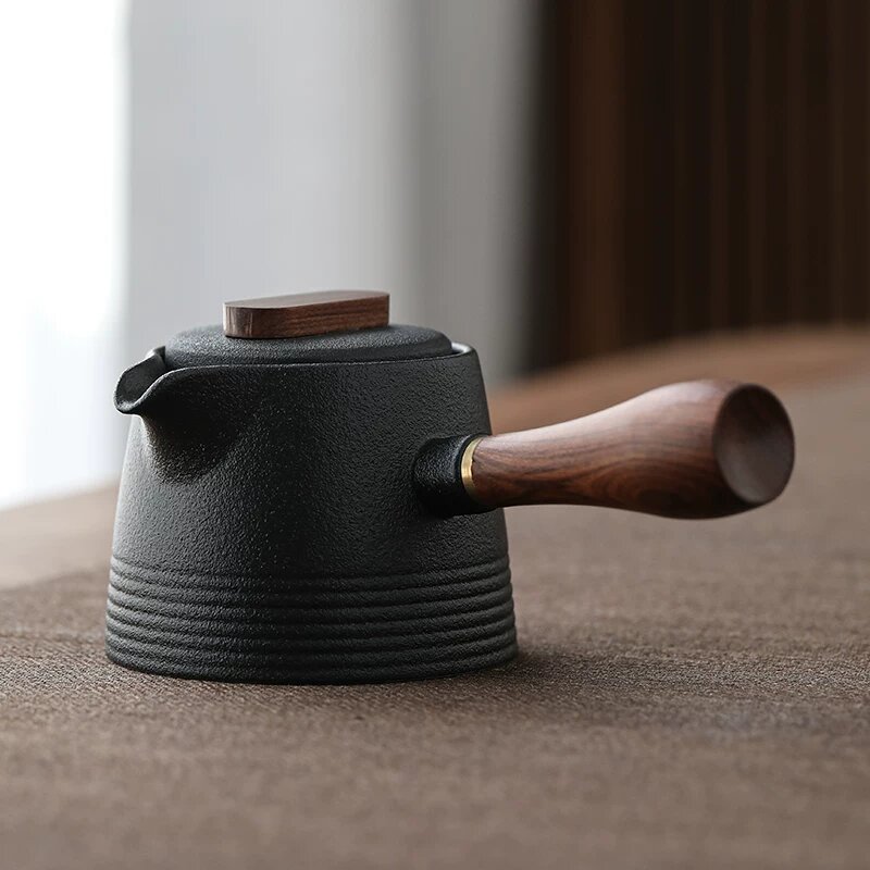 Чайник в японском стиле «Черная керамика» с боковой ручкой, керамический чайник для заваривания чая, одиночный чайник,