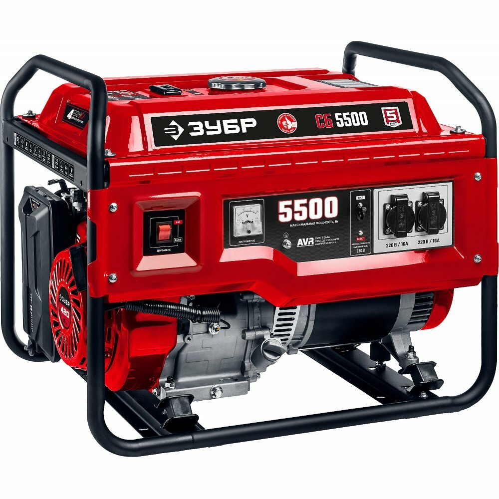 Генератор ЗУБР СБ-5500, красный, воздушный, щеточный, 3000 об/мин