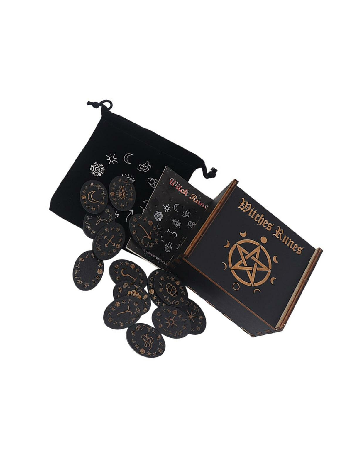 Портативный Набор Рун для гадания Резьба по натуральному дереву Иллюстрированный Путеводитель