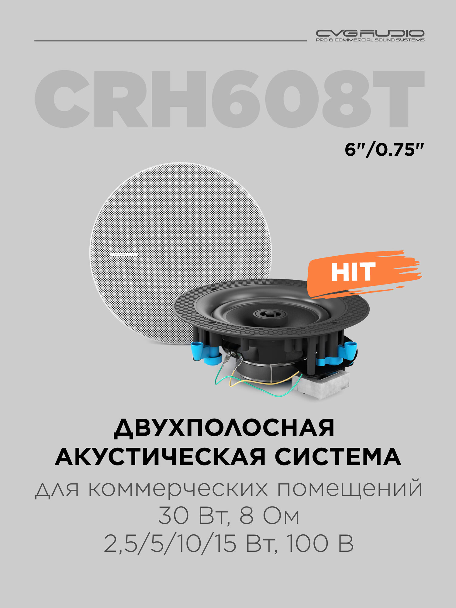 Акустическая система потолочная встраиваемая 100V line CVGAUDIO CRH608T