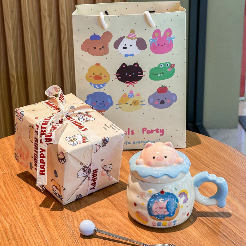Милая 3D-кружка в виде поросенка для торта в подарочной коробке - высококачественная керамическая кружка с крышкой и ложкой для девочек - идеальный сувенир