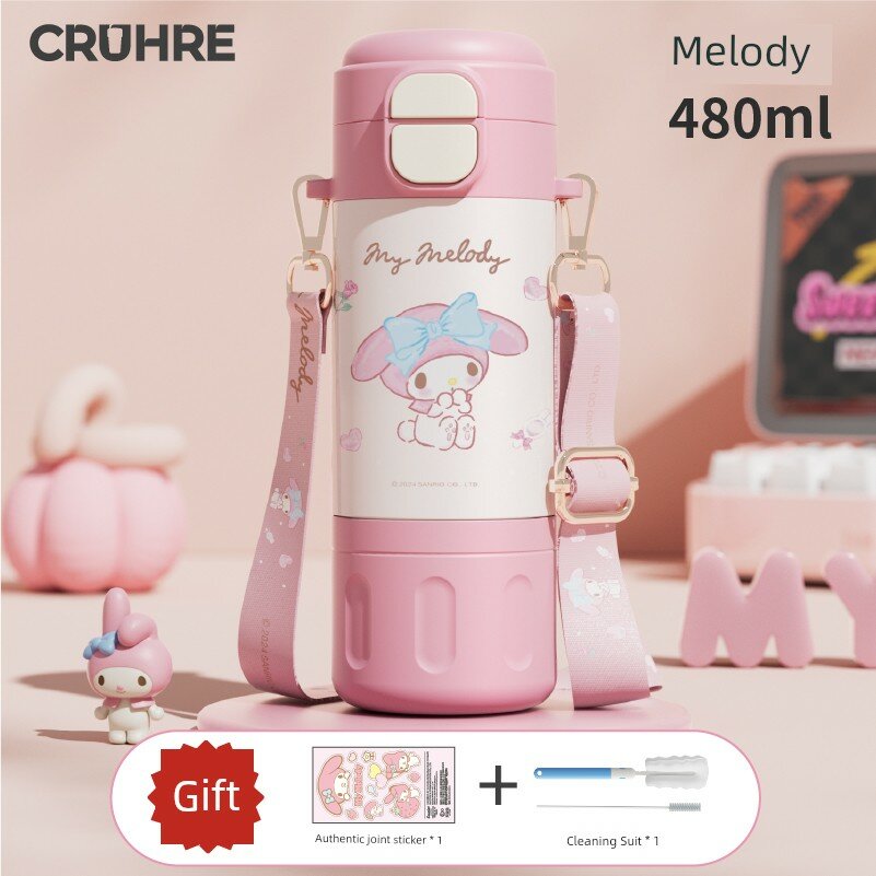 Детский термос My Melody из нержавеющей стали 480 мл с внутренним покрытием 316L, с соломкой и открытым дном для школы