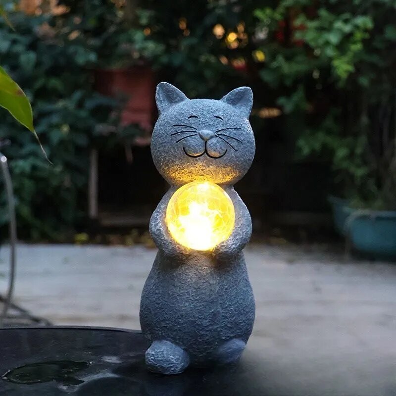 Фигурка садовая "Кот" на солнечной батарее, светло-серая, 26х12х10 см