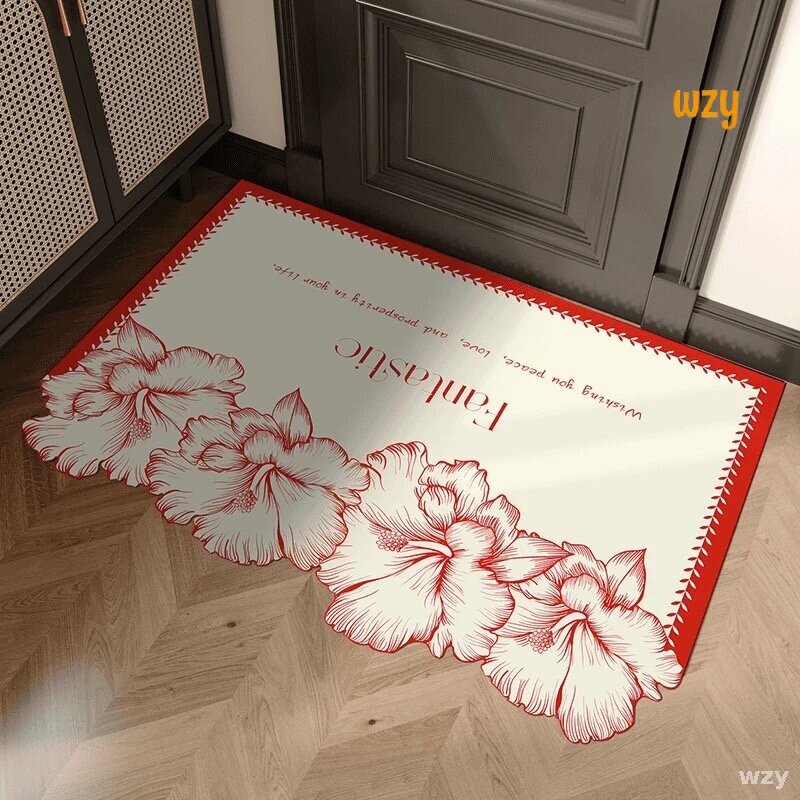 Коврик придверный из искусственной кожи, цвет романтический сад, размер 60x90 см
