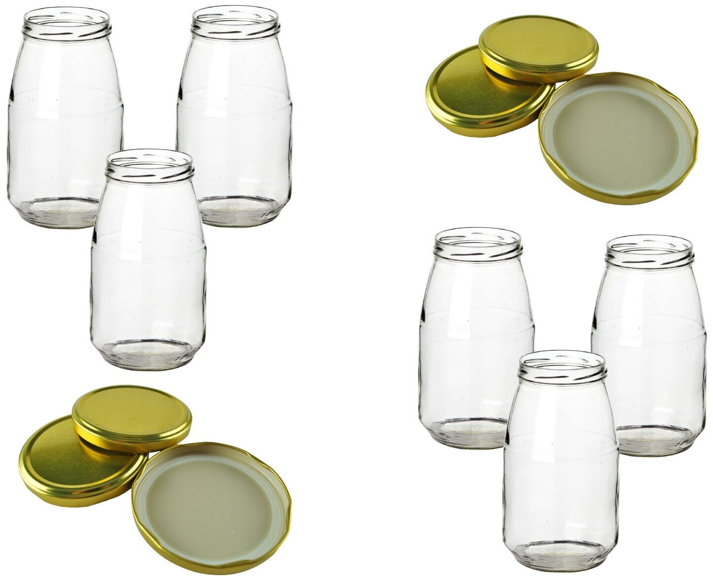 Банка для консервирования 1.5 литра / 1500 мл 6 штук, под твист - ОФФ 89 мм, 6 крышек Твист - Офф 89 мм золотистая