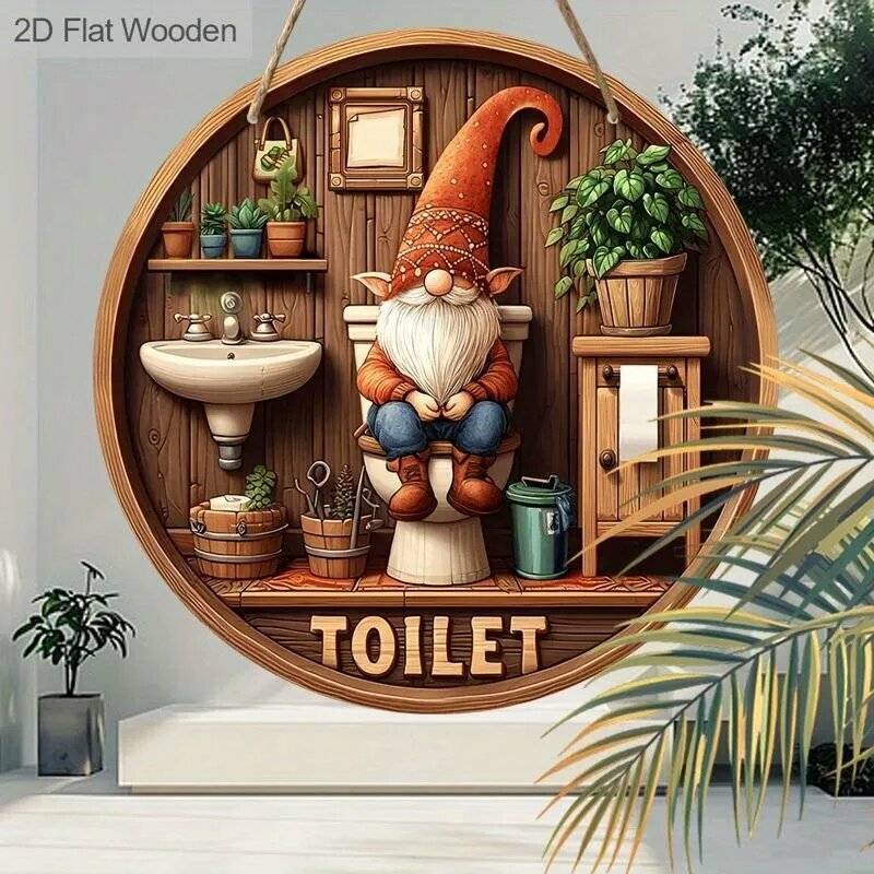 1 Шт, Деревянная Подвеска Декоративных Вывесок С Изображением "карлика В Туалете", Для Оформления Туалета