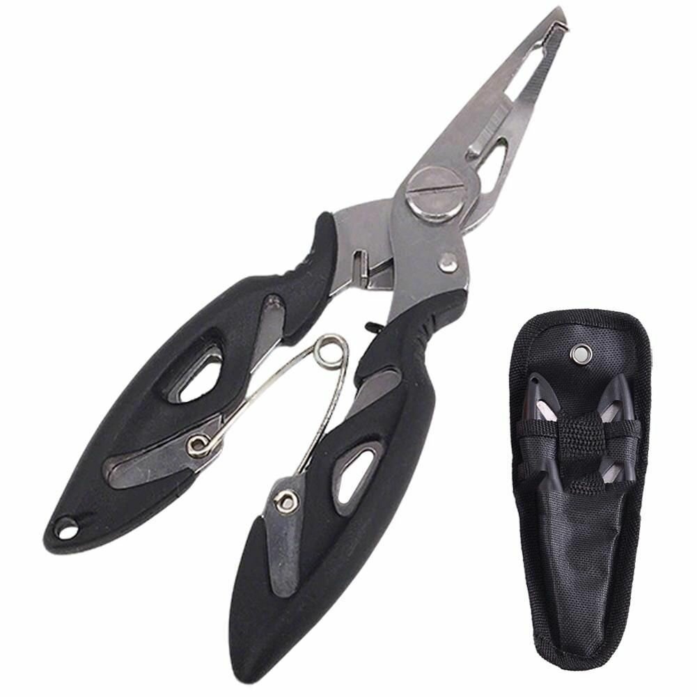 Щипцы, плоскогубцы рыболовные универсальные для рыбалки с чехлом, для разжимания заводных колец, ножницы рыболовные для лески и плетенки 12,5 см синий