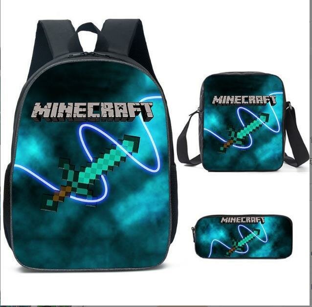 Трансграничный рюкзак Minecraft с героями мультфильмов аниме, большой вместительный студенческий рюкзак, сумка на плечо, чехол для ручек, комплект из трех предметов, дропшиппинг