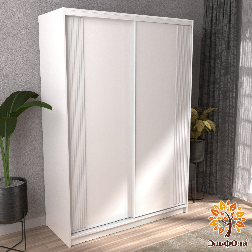 ЭльфОла Шкаф-купе "Вертикаль" 120х45х220 см, цвет белый/белый/накладка белая, для одежды, двухдверный