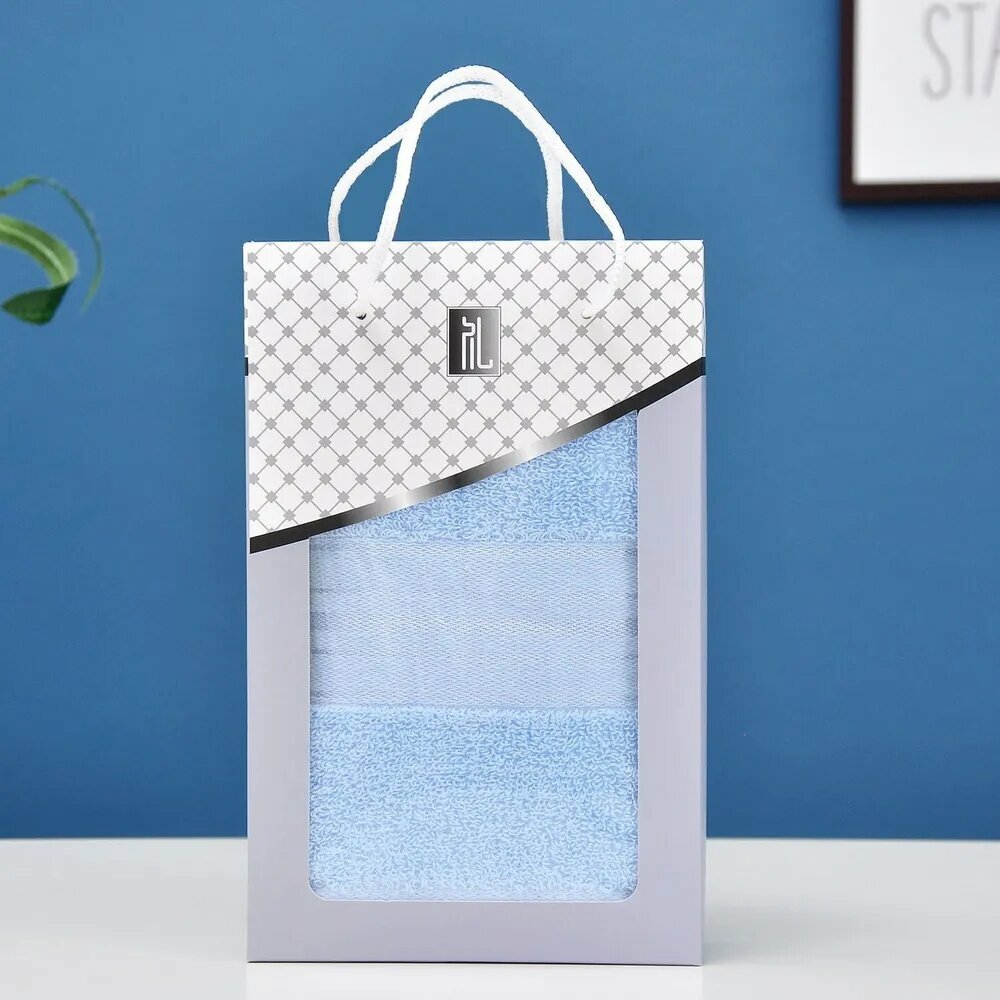 Полотенце для лица, рук Толстое хлопковое полотенце, Вата, 33x73 см, светло-синий, 1 шт.