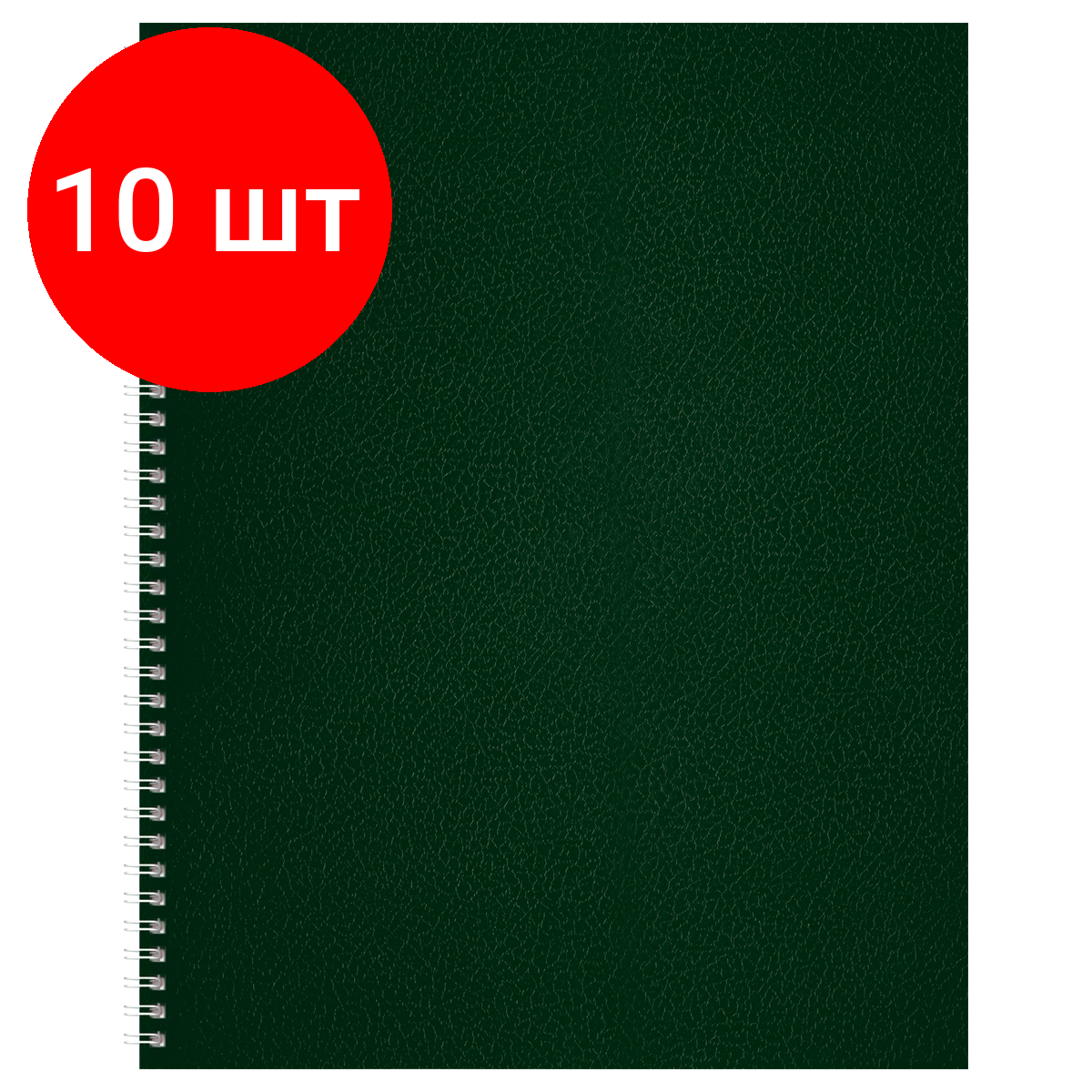 Комплект 10 шт, Тетрадь 96л, А4, клетка на гребне BG, бумвинил, зеленый
