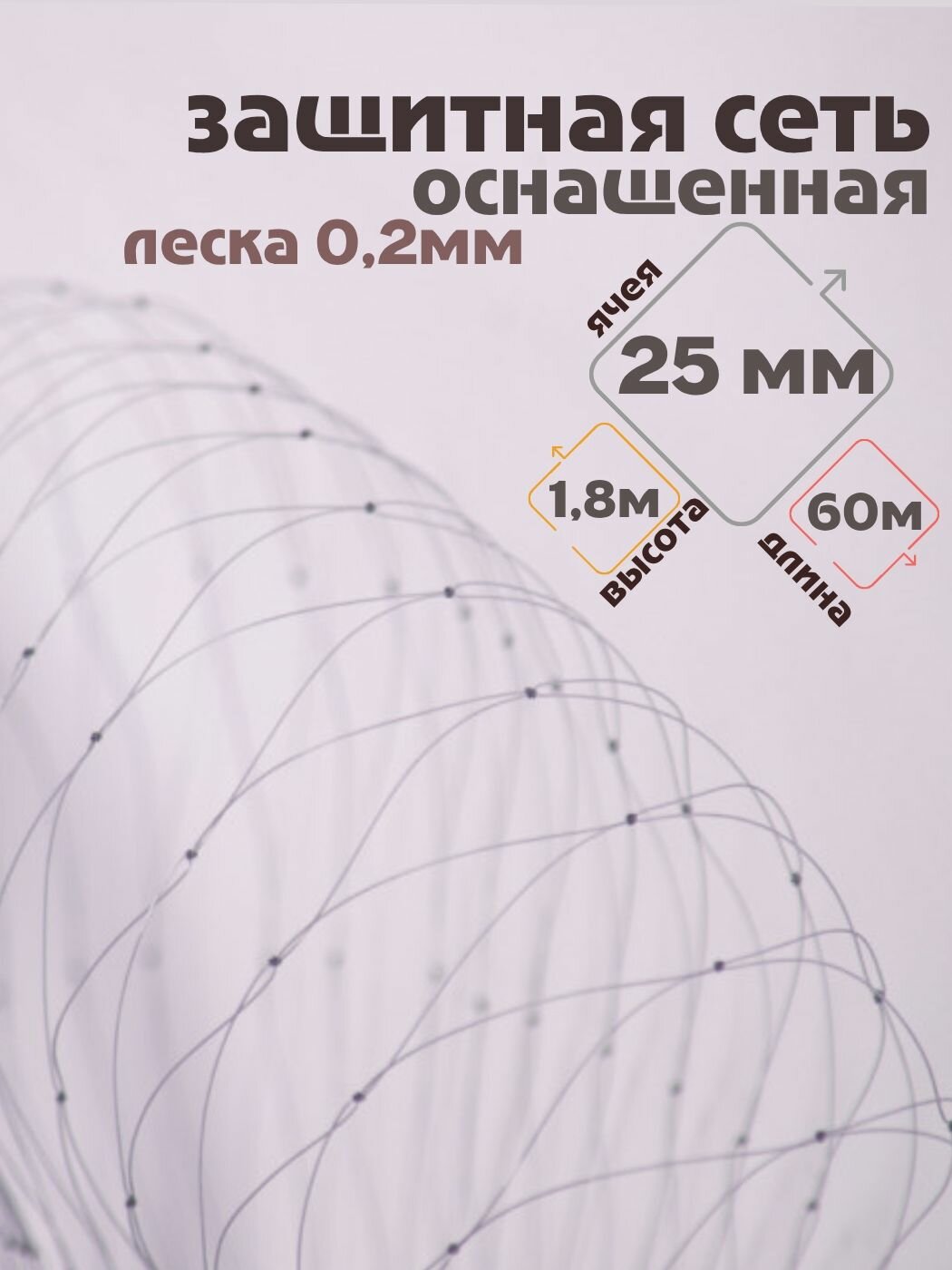 Финка сеть защитная 25 мм: 1,8м-60м (0,2мм) интерьер и сад
