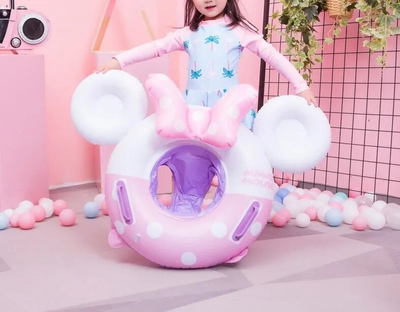 Детский надувной круг Minnie Mouse 65 см, от 1 до 6 лет, до 25 кг, розовый, белый — фото 1