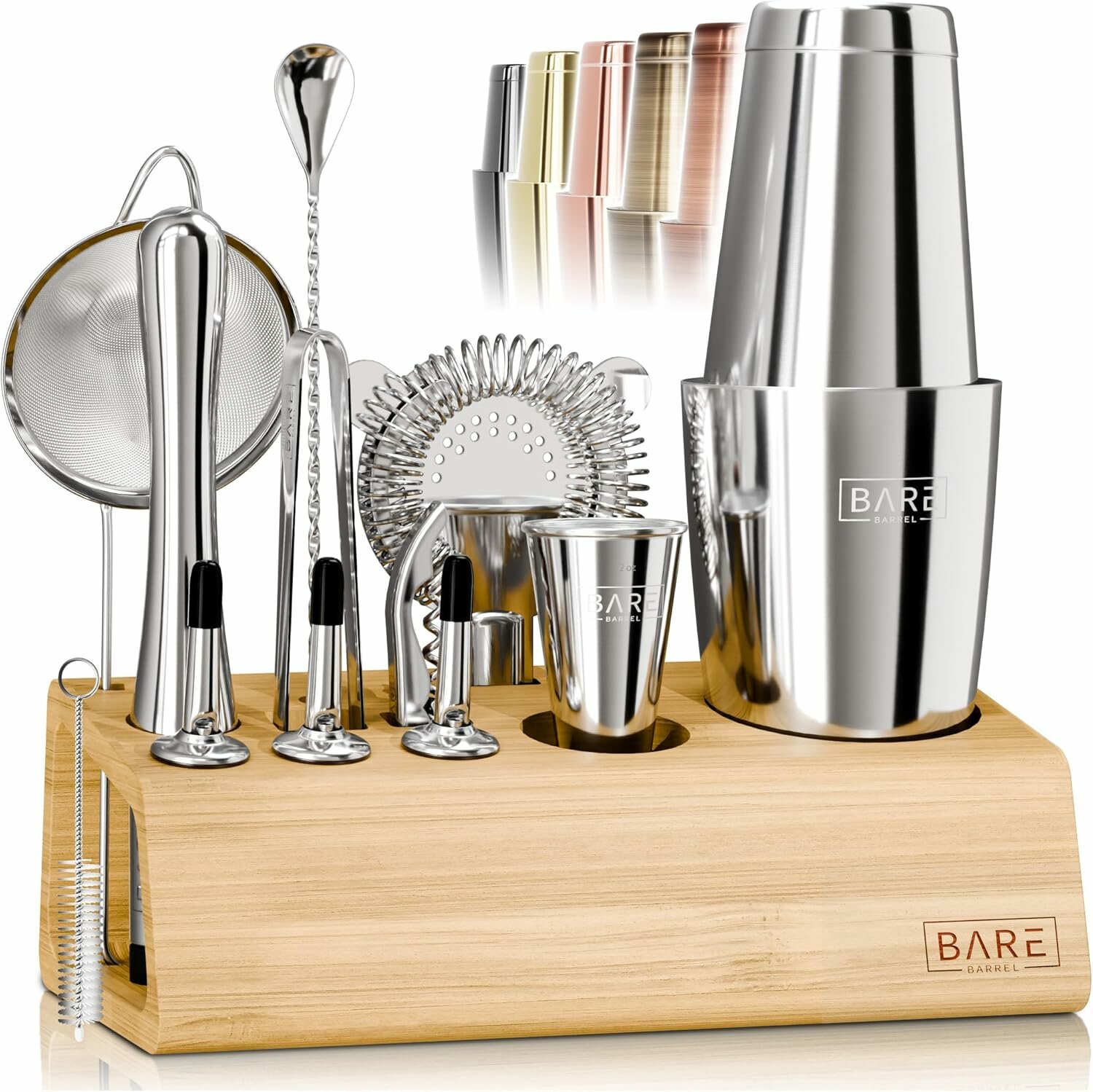 BARE BARREL Набор для приготовления коктейлей 16 предметов Cocktail Making Kit 14-Piece - Silver/Natural