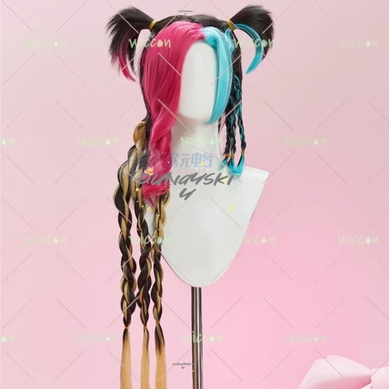 Розовая синяя парик Jinx для косплея