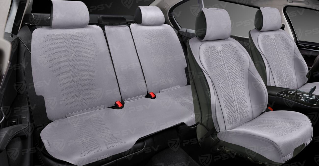 Накидки чехлы на сиденья из алькантары в машину автомобильные универсальные на весь салон премиум PSV Respect (Серый)