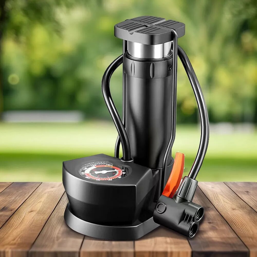 Насос ручной для велосипеда и мячей алюминиевый компактный с манометром и иглой