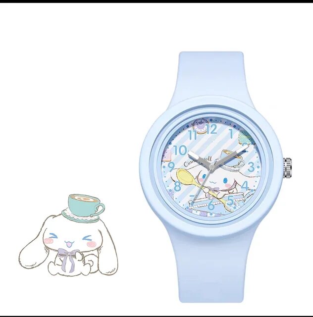 Часы Sanrio Cinnamon Dog Watch, Kolomi Hello Kitty с силиконовым ремешком, кварцевые, повседневные, с мультяшным рисунком и мелодией, подарок на день рождения для девочек и детей.