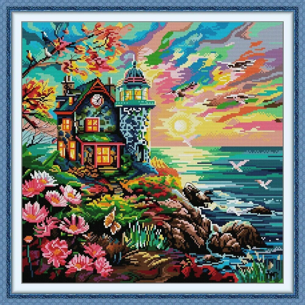 NKFвышивка крестом наборы, Схема на 14CT "Морской маяк",43*43CM