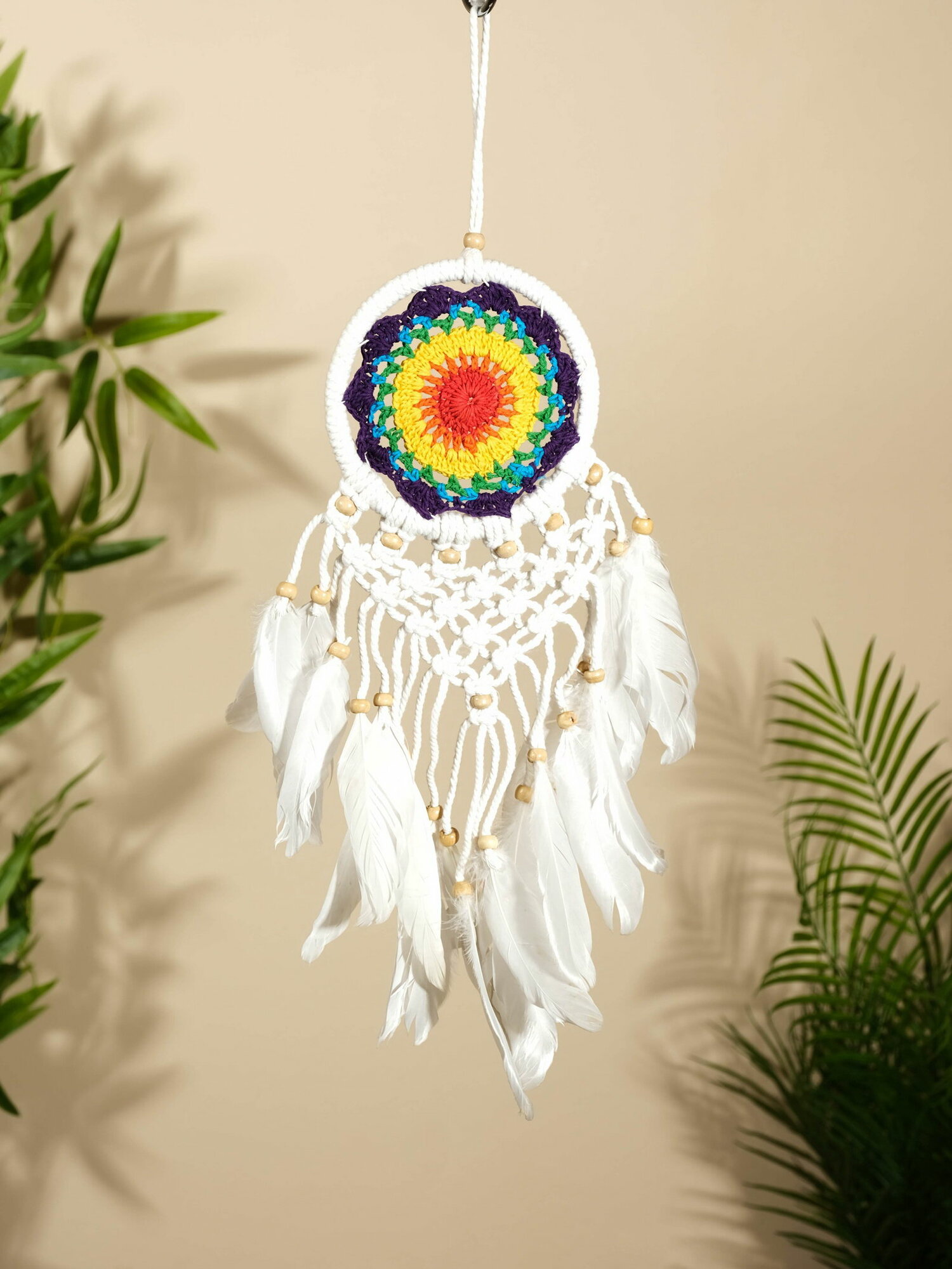 Ловец снов "Разноцветный цветок", 12x50 см, цвет: белый, особенности ловцов снов: без особенностей