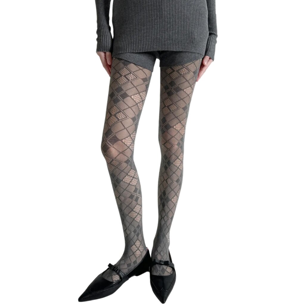 Элегантные кружевные ажурные колготки с жаккардовым цветочным рисунком для женщин Эстетичные серые сетчатые колготки Чулочно-носочные изделия