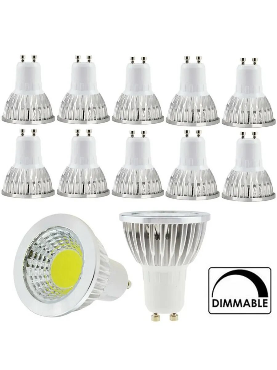 10 шт, GU10, 12W, холодный белый, диммируемый светодиод