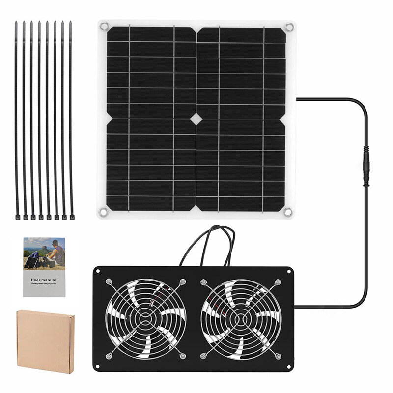 Трансграничная поставка солнечных панелей, монокристаллический комплект с двумя вентиляторами мощностью 20 Вт, подходит для охлаждения курятника, кладовой, домика для домашних животных.