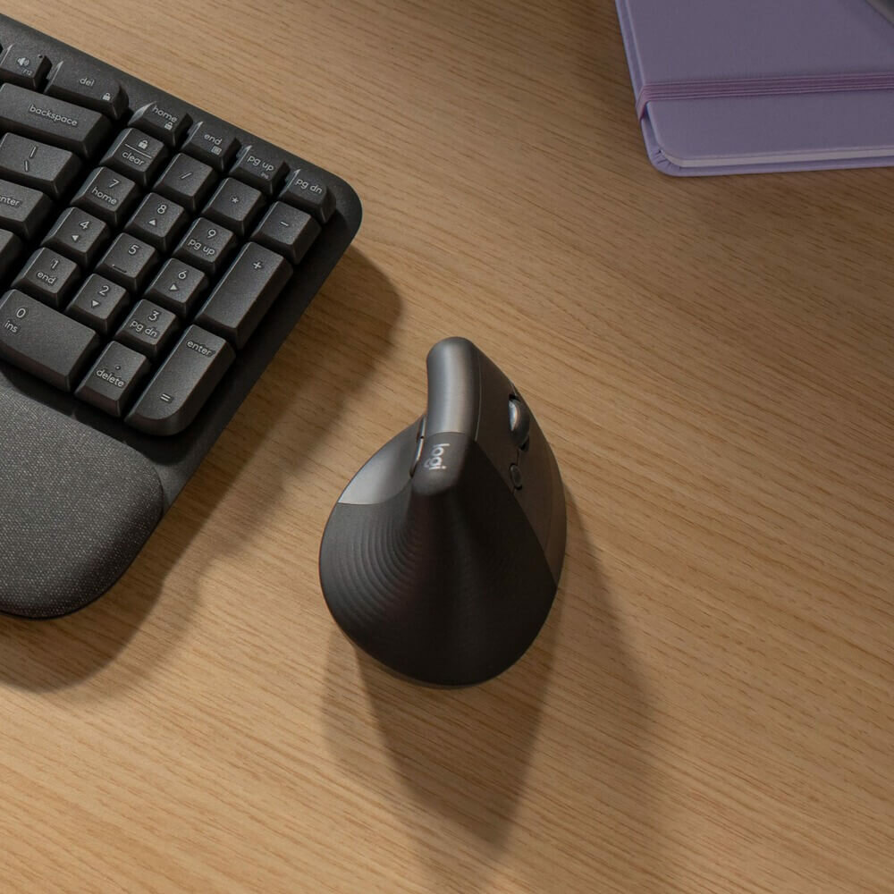 Беспроводная мышь Logitech Lift Ergonomic, приемник Logi Bolt для связи с 3 устройствами, Black