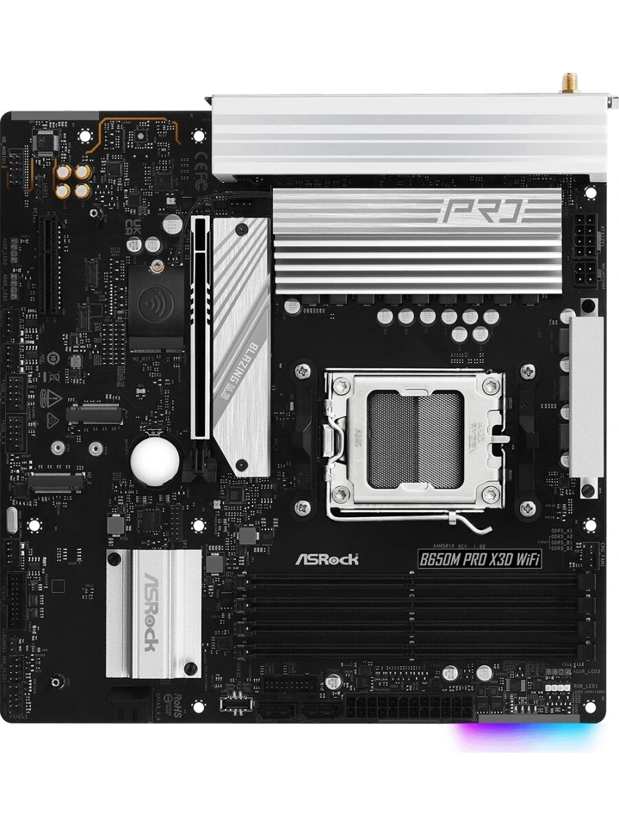 Материнская плата Asrock B650M PRO X3D WIFI Socket AM5 AMD B650 4xDDR5 mATX AC 97 8ch(7.1) 2.5Gg RAID+HDMI+DP