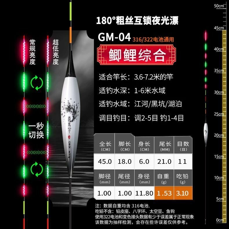 Ximaro GM Регулируемый свет Ночной свет Плавающий Высокая чувствительность Электронный ночной свет Плавающий для рыбы Дневное и ночное двойное использование Электронный поплавок для карася и карпа