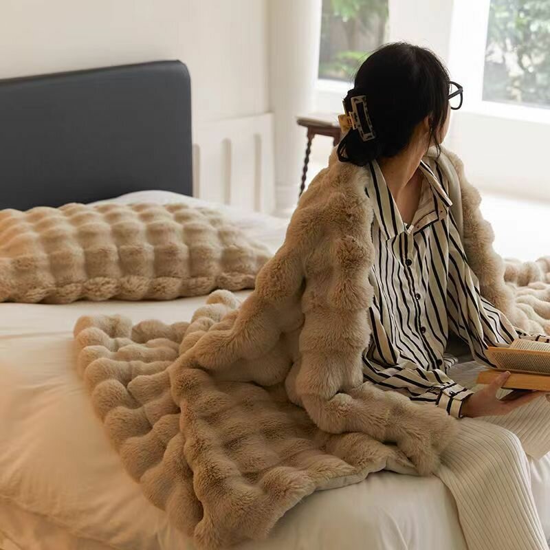 Скандинавские толстые зимние обеденные одеяла имитация кролика бархатные одеяла диван одеяло офисное общежитие теплое