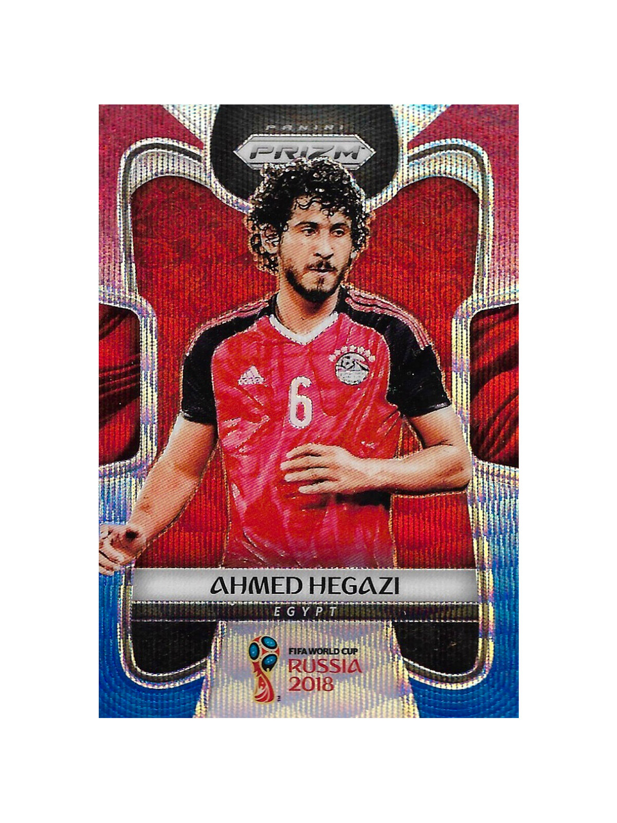 Коллекционная карточка Panini Prizm FIFA World Cup Russia 2018: #56 Ahmed Hegazi - Red Blue Wave