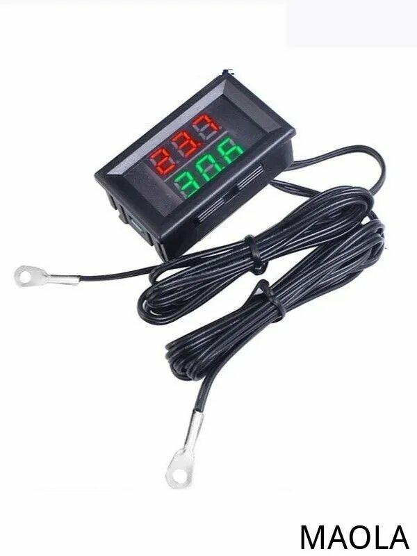 KNOW EASY--55-+120C Red Green,2-ch, Цифровой двухканальный термометр с выносными датчиками температуры, питание 4-28В, дисплей красный и зеленый, длина кабелей 1 метр