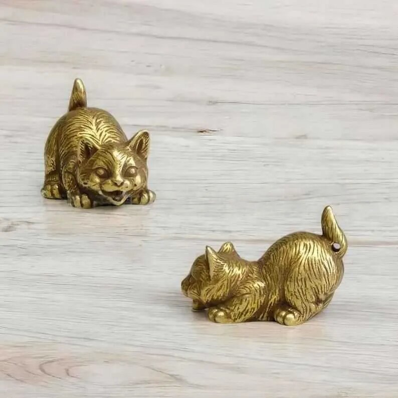 Статуэтка С Кошка, высота 2.99 см, длина 3 см, Медь, Золото, для декора