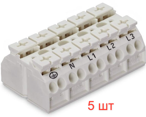 Колодка (клеммник) Wago 4-проводная разъемы устройства 5-пол, белые 862-2615 ( 5шт/уп)