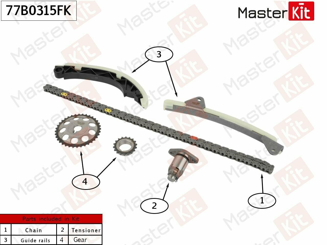 Комплект цепи ГРМ GEELY Emgrand X7 2006 - JL4G15 MasterKit 77B0315FK