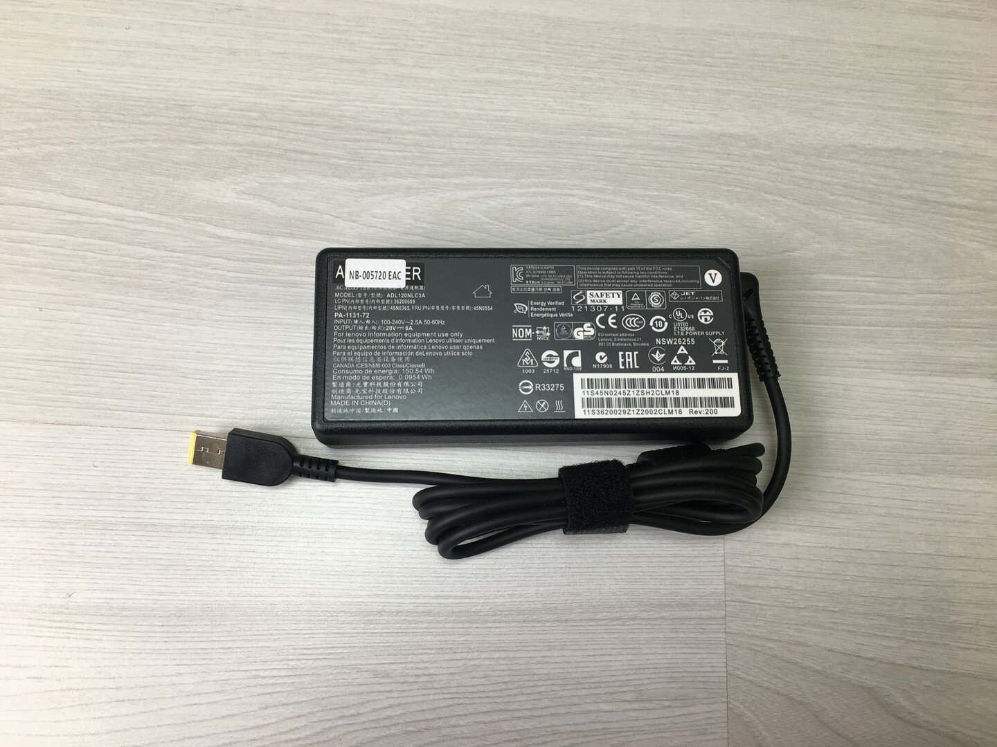 Блок питания для Lenovo Flat, прямоугольный, 120W, 20V, 6A, ORG, slim type, ADP-LE-60