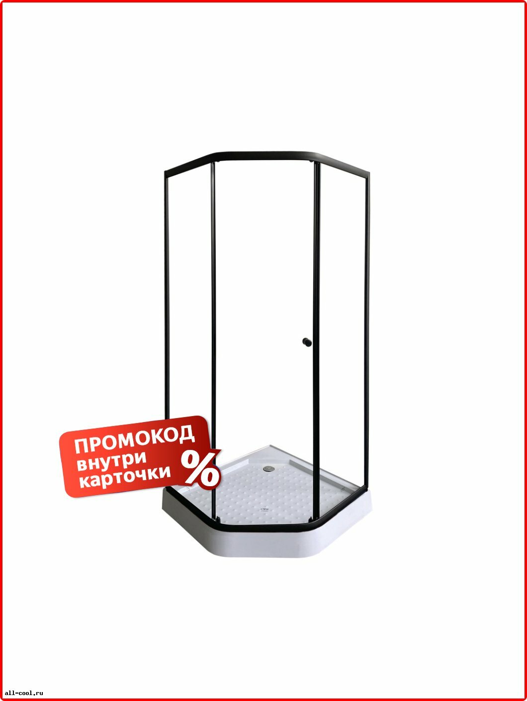 Душевой уголок ParIy Ferdinando 90x90, пятиугольная, прозрачное, черный, раздвижные, низкий поддон