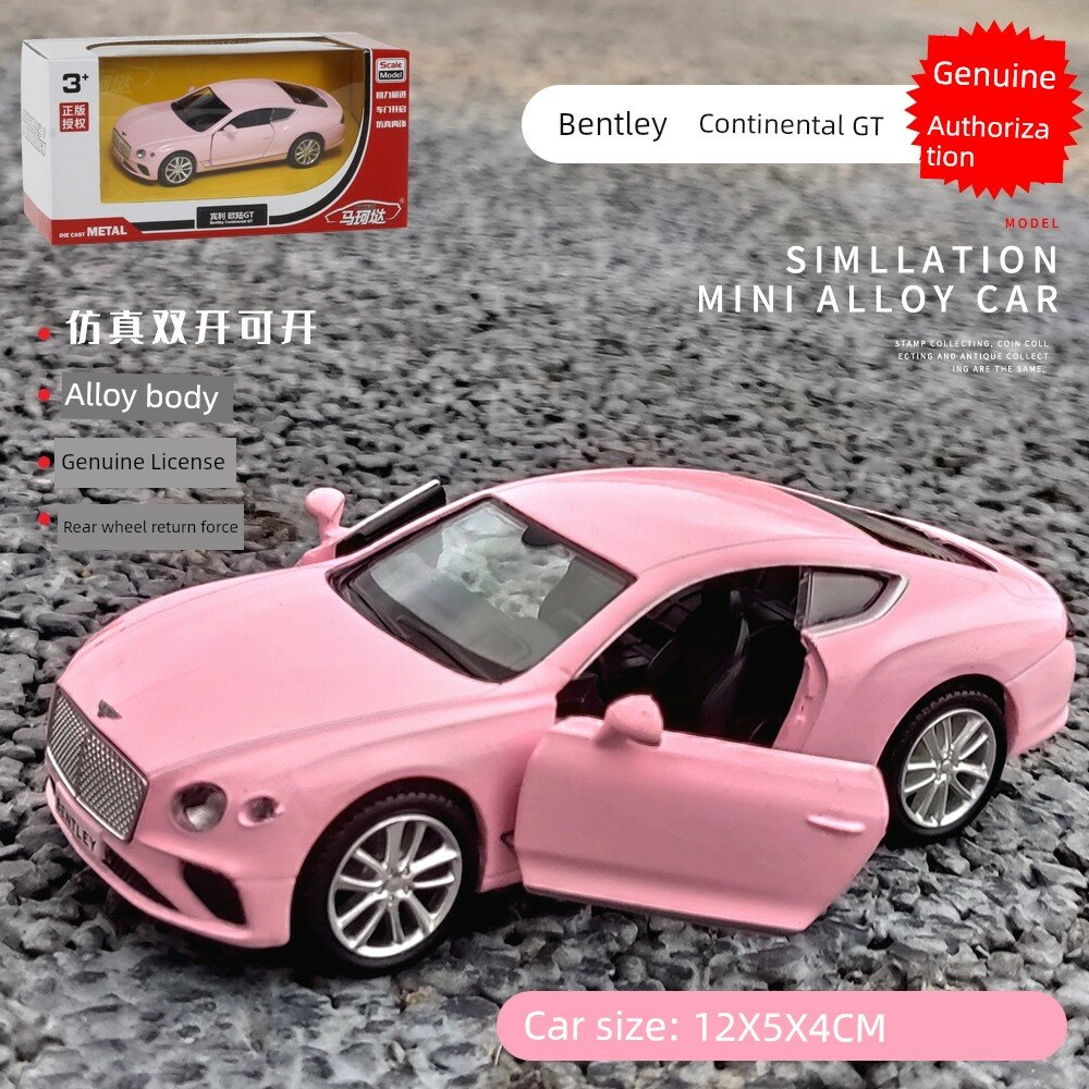 Модель автомобиля Bentley Continental GT из сплава для детей, розовый цвет, масштаб 1:18, высококачественная литьё