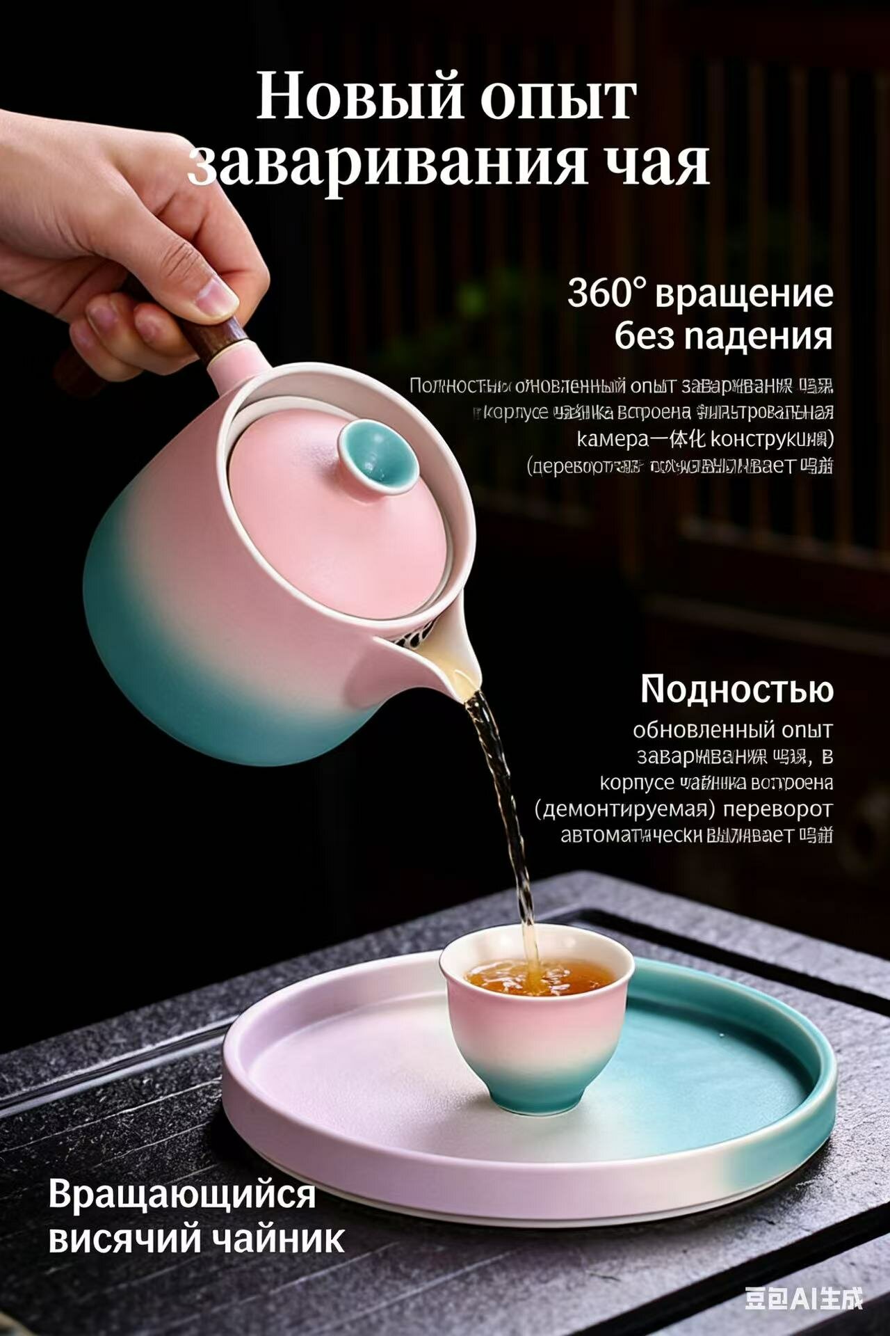 Розовый чайный сервиз, керамический, вращающийся на 360 градусов, 160 мл