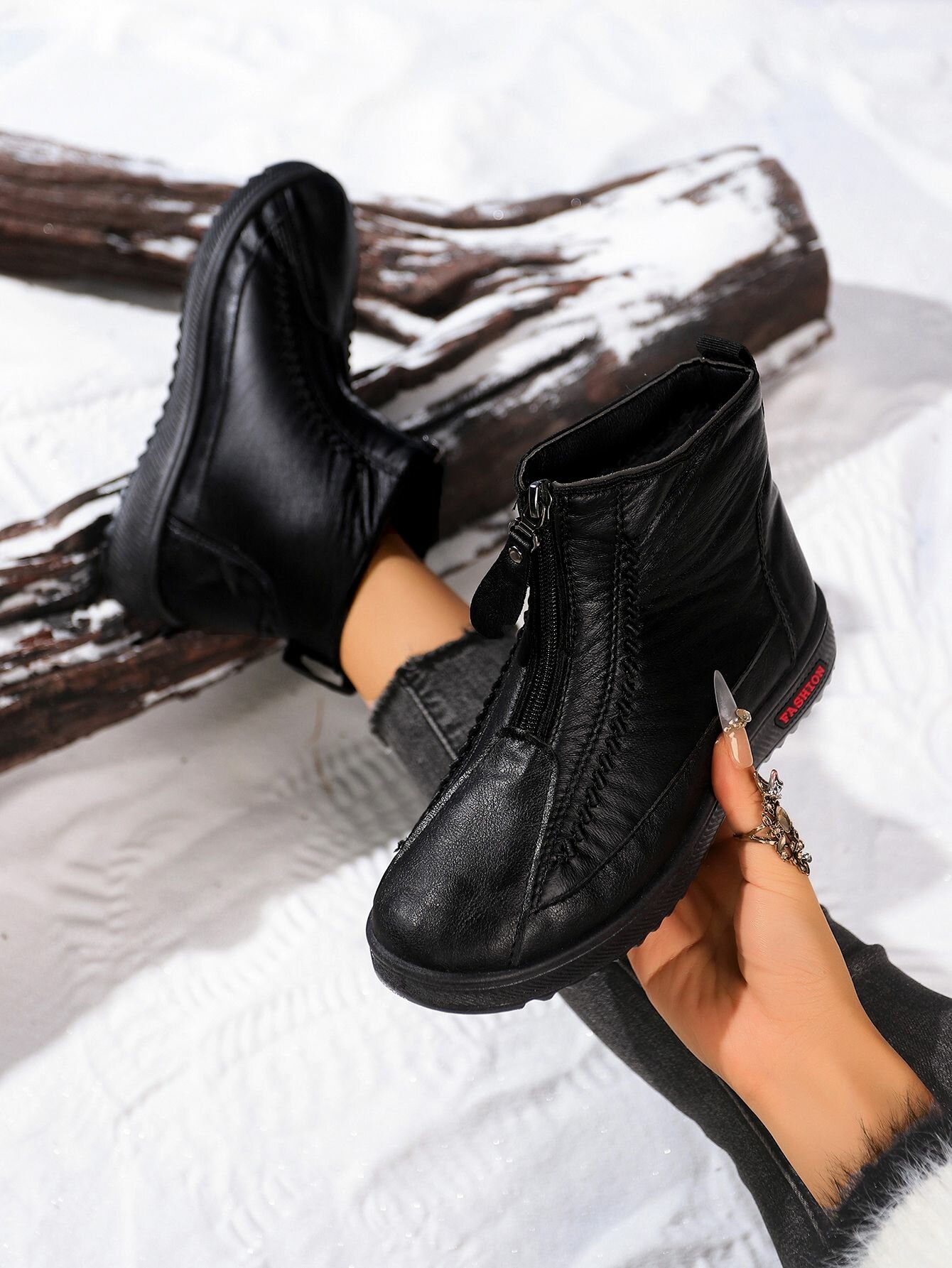 Женские утеплённые короткие ботинки с молнией, теплые и антискользящие