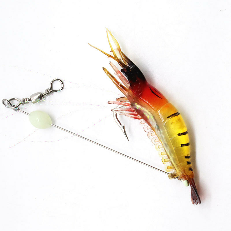 Рыболовная светящаяся, мягкая приманка Glow Shrimp, имитация креветки с крючком, 9 см/6г, красно-желтая