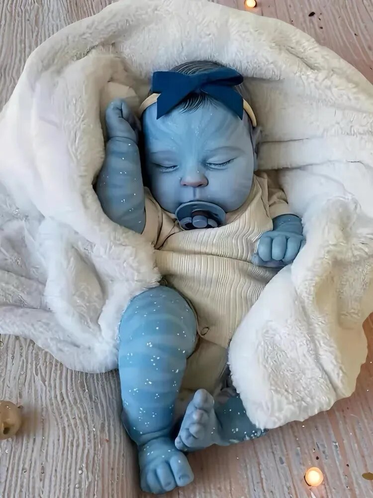 Кукла-реборн "Аватар", текстиль, светящаяся в темноте,48 см, голубая