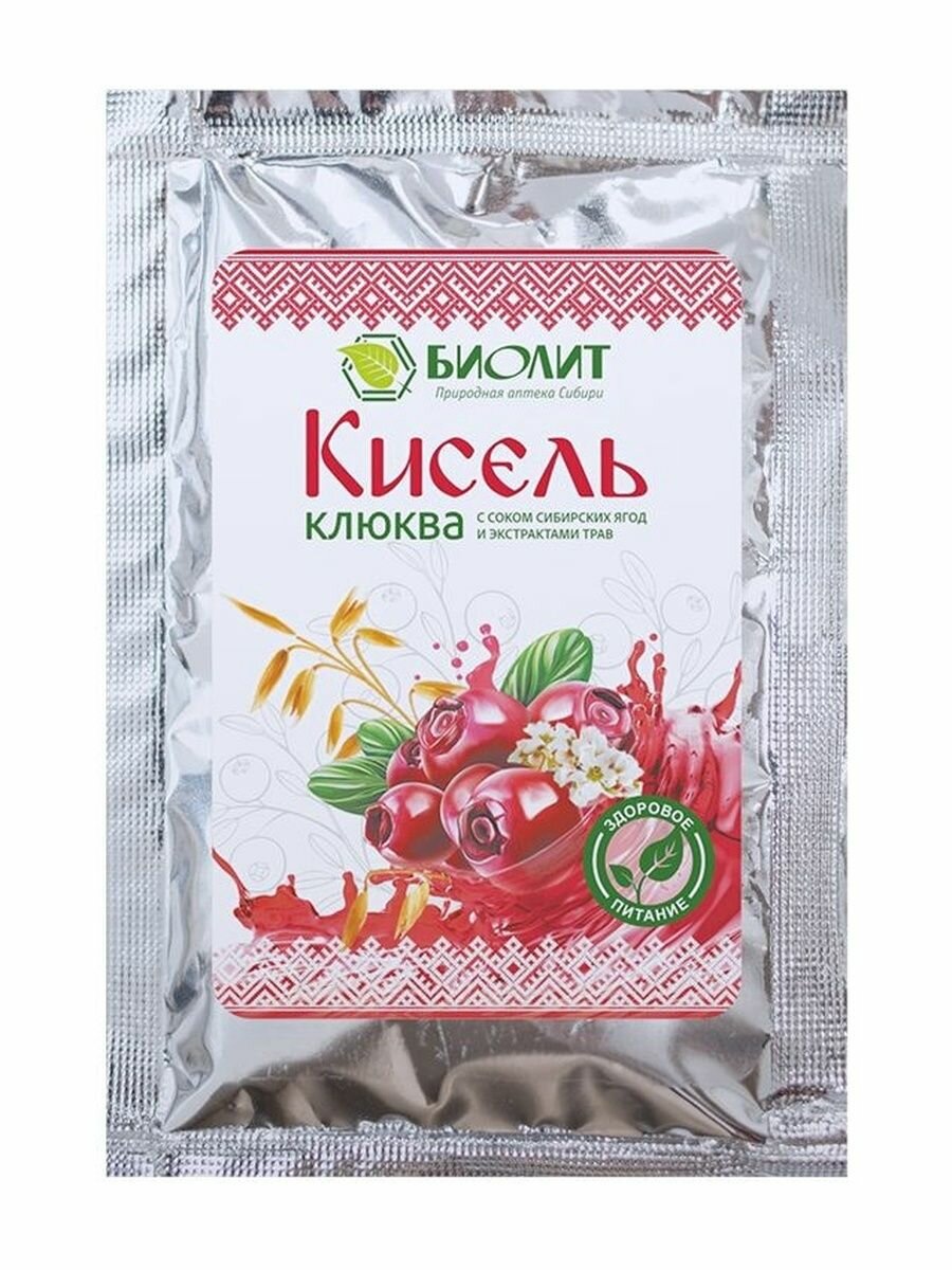Кисель Биолит "Клюква", 20 гр, быстрорастворимый, без искусственных красителей, саше — фото 1