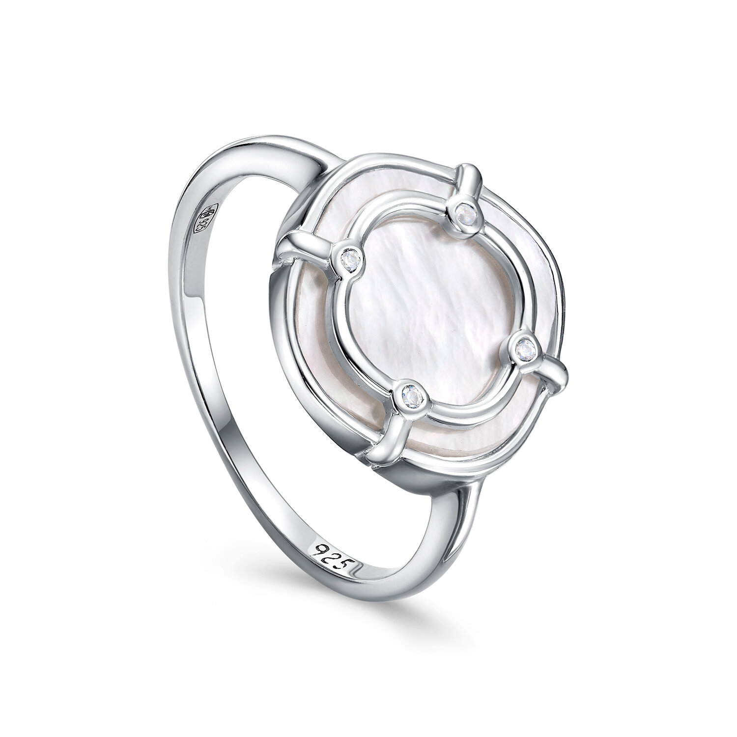 Кольцо, серебро, 925 проба, перламутр, фианит