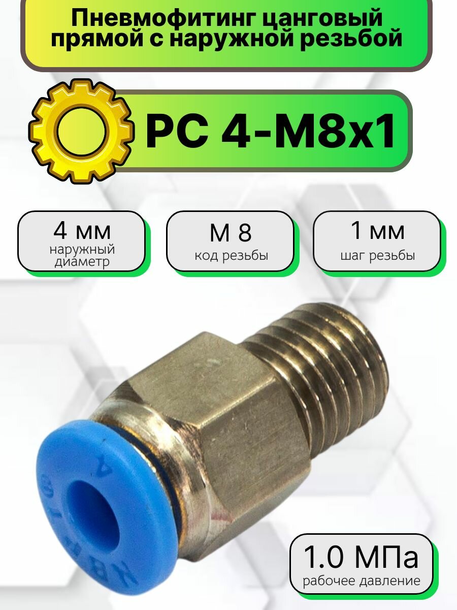 Пневмофитинг цанговый прямой с наружной резьбой PC 4-М8х1 HIMPT