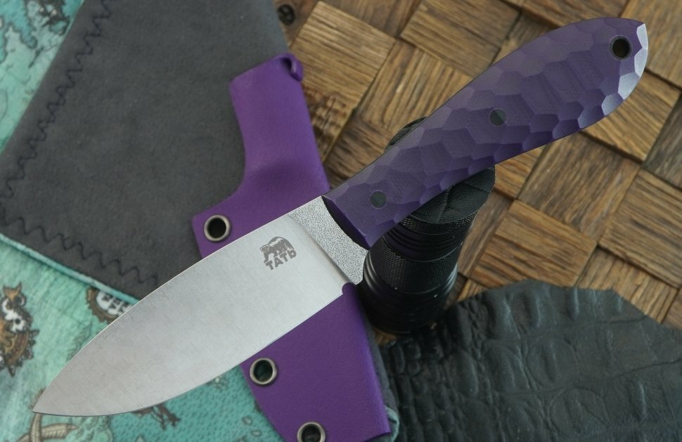 Мастерская Тать (Антон Белоусов) нож Ласка, сталь Cor-X, рукоять фиолетовый G-10