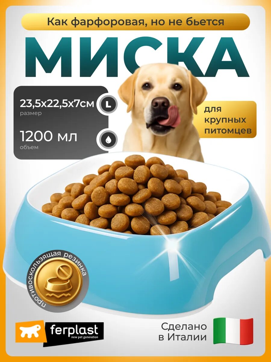 Миска для кошек и собак Ferplast GLAM L пластиковая, голубая, 1,2 л (под керамику)