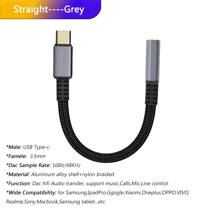 Адаптер USB Type-C 3.5 мм, серый, Straight